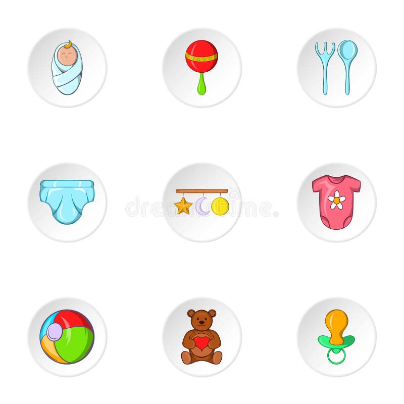 Things for Baby Icons Set, Cartoon Style Stock Vector - Illustration of ...