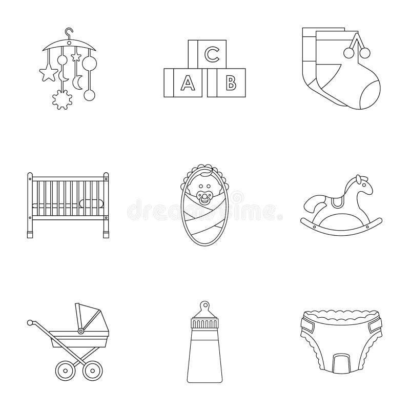 Things for Baby Icons Set, Outline Style Stock Vector - Illustration of ...