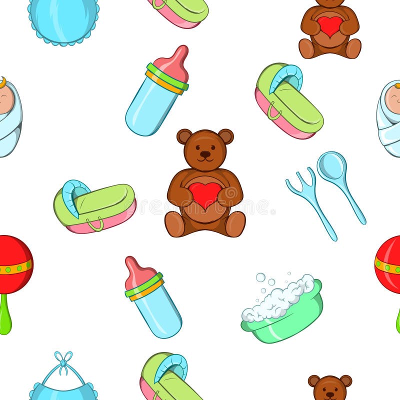 Things for Baby Pattern, Cartoon Style Stock Vector - Illustration of ...