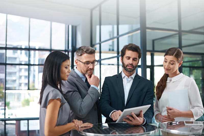 Things Happen when Ideas are Shared. a Group of Businesspeople Looking ...