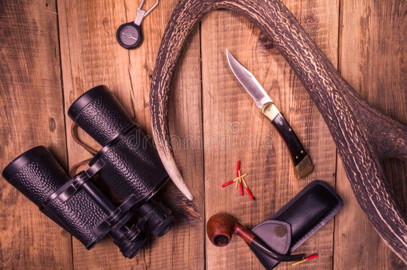 Things Hunter. Knife and Binoculars Hunter Stock Photo - Image of ...