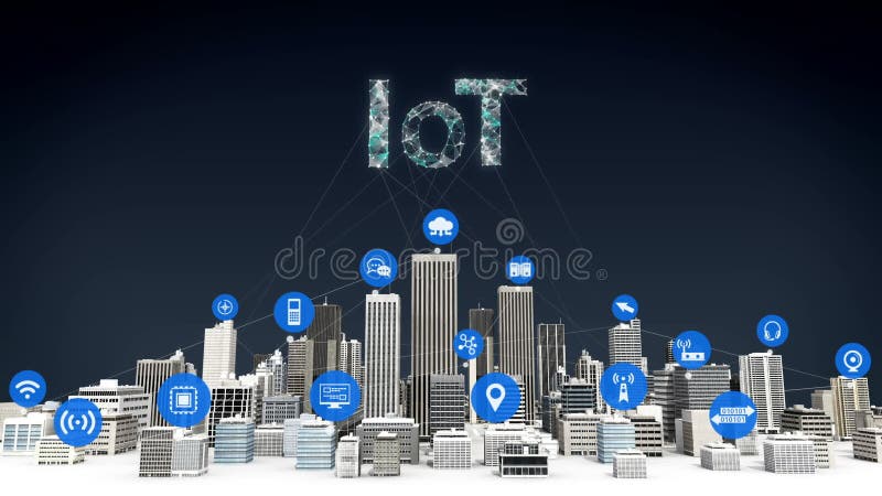 Things Sensor Icon on Smart City, Connecting Grid Typo `IOT` Concept ...