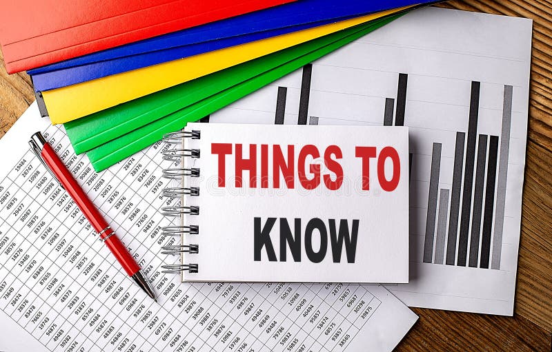 THINGS TO KNOW Text on Notebook with Pen, Folder on a Chart Background ...