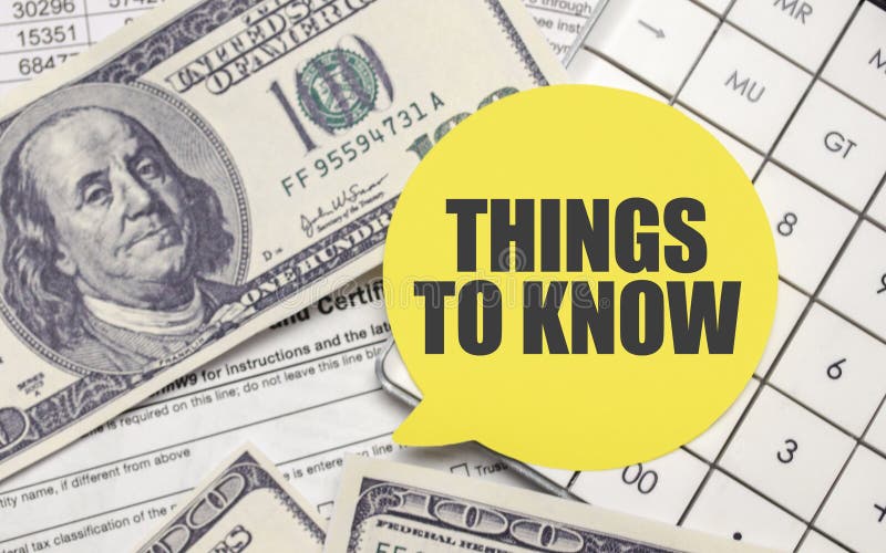 THINGS TO KNOW on Yellow Sticker with Pen and Calculator Stock Photo ...