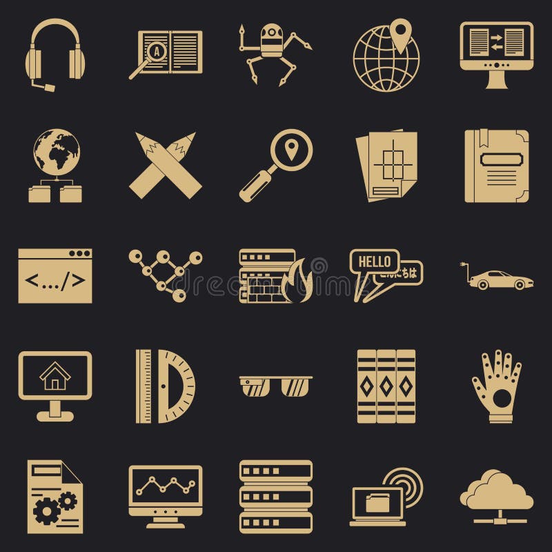 Things To Study Icons Set, Simple Style Stock Vector - Illustration of ...