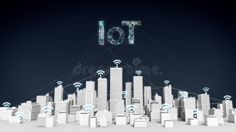 Things Sensor Icon on Smart City, Connecting Grid Typo `IOT`. White ...
