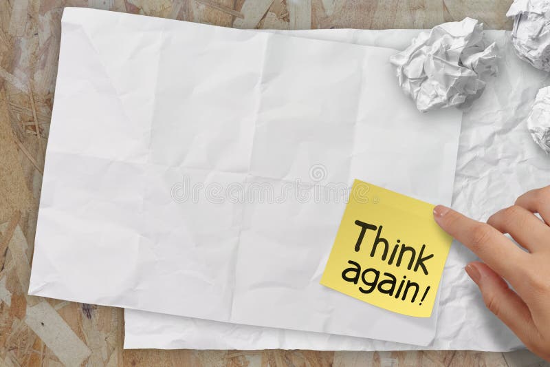 Think Again Words Crumpled Sticky Note Paper on Texture Paper As Stock ...