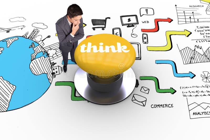 Think Against Yellow Push Button Stock Image - Image of doodle, adult ...