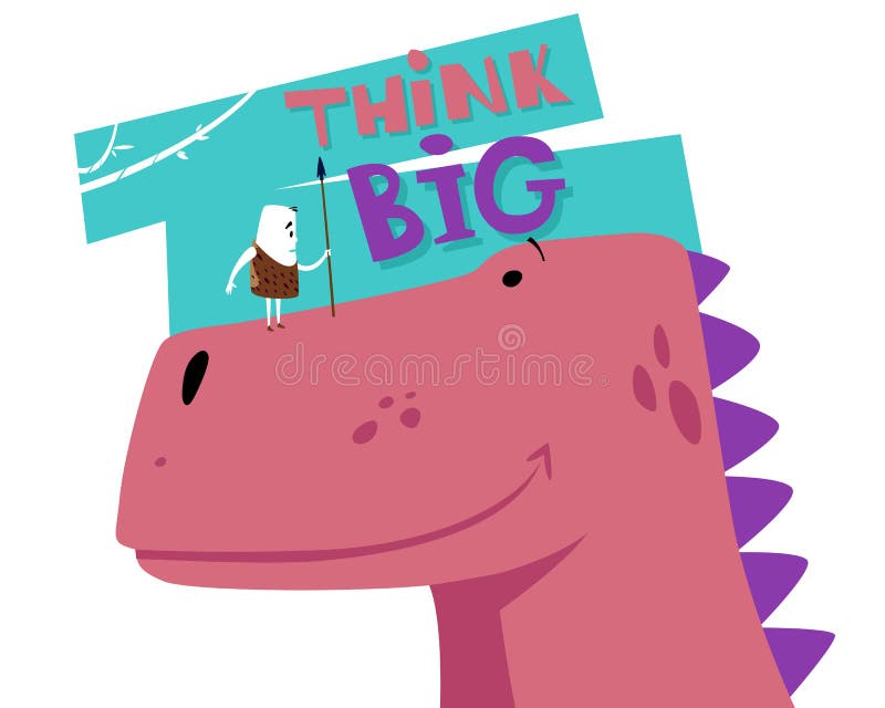 Think Big. Man and Dinosaur Stock Vector - Illustration of conceptual ...