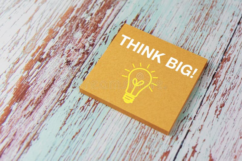 Think Big Text and Light Bulb on Paper Note Stock Image - Image of note ...