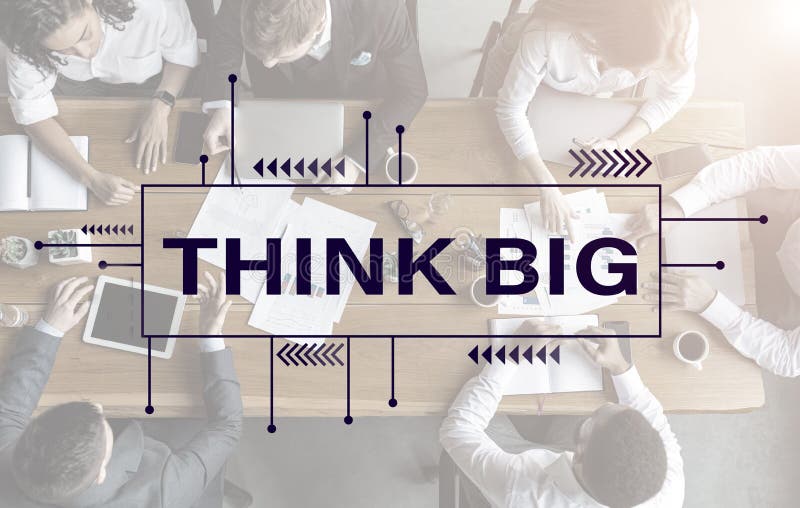 Think Big Text Over Team Having Business Meeting in Office Stock Photo ...