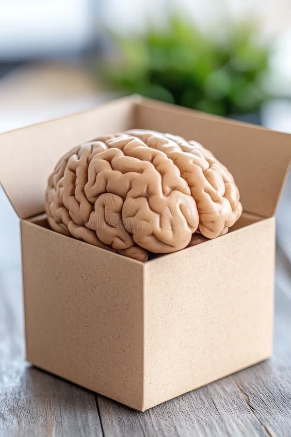 Think without the Box Concept. 3d Brain and Cardboard Box Illustration ...