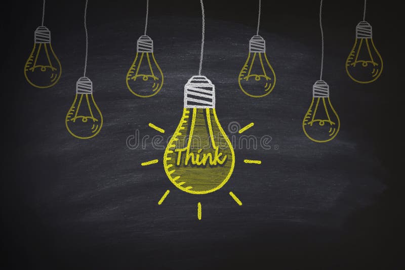 Think Bulbs on the Blackboard Stock Image - Image of economy, energy ...
