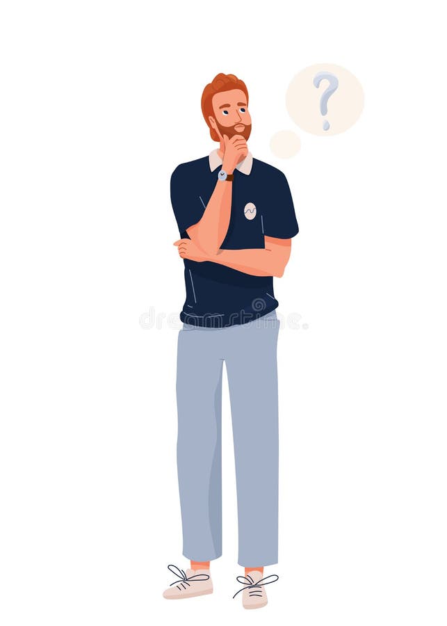 Think Concept Vector Background. Thoughtful Red Man with Beard Looking ...