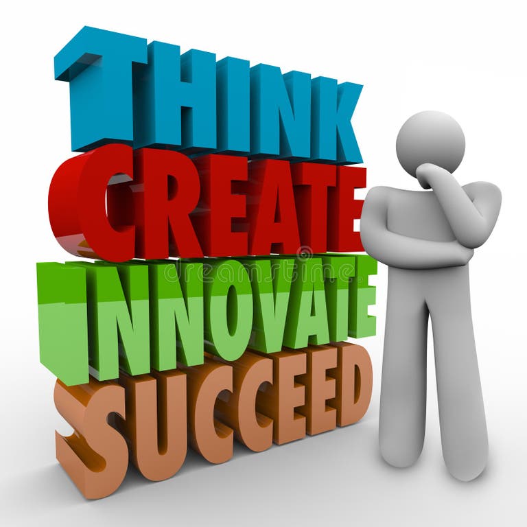 Think Create Innovate Succeed 3d Words Thinker Person Stock ...