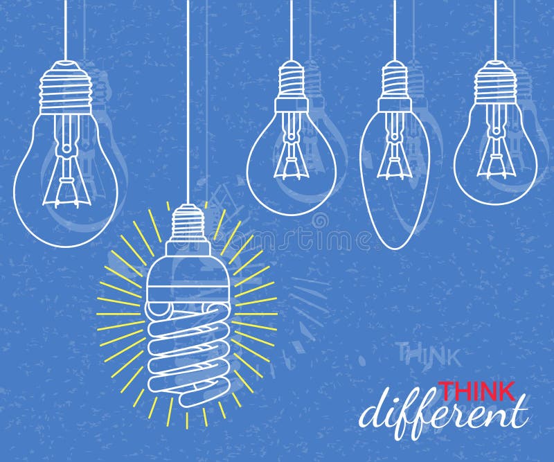 Think Different Concept. Background with Bulbs and Grunge Texture Stock ...
