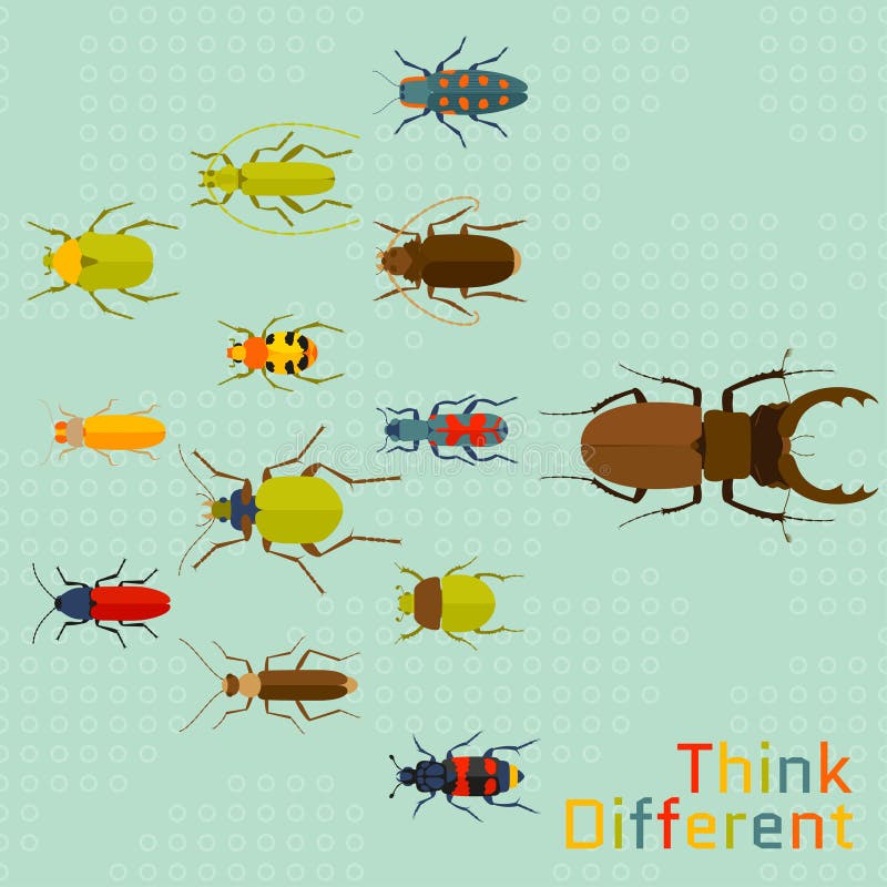 Think Different Concept. Background with Many Insects and Wooden ...