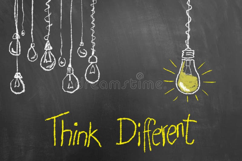 Think Different Concept with Light Bulb Drawing on Chalkboard Stock ...