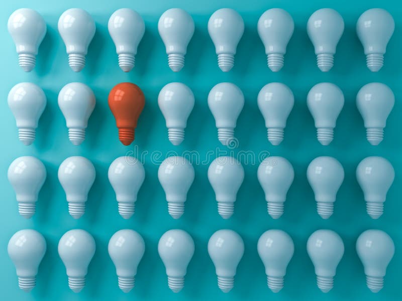 Think Different Concept One Orange Light Bulb Standing Out from the ...