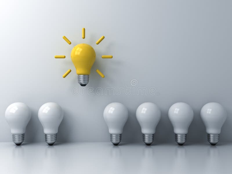 Think Different Concept , One Yellow Idea Light Bulb Standing Out from ...