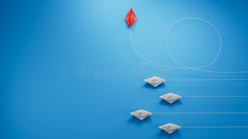 Think Differently Concept. Red Paper Boat Changing Direction. 3D ...