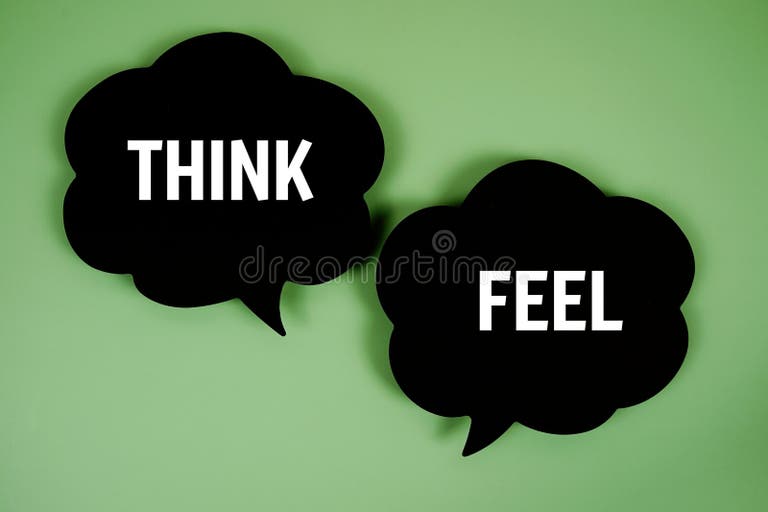 Think or Feel Text with Speech Bubble Top View on Green Background ...