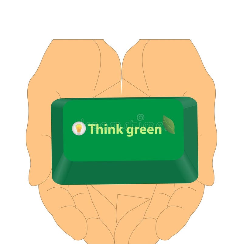 Hands Holding a Keyboard Button with the Text Think Green, Light Bulb ...