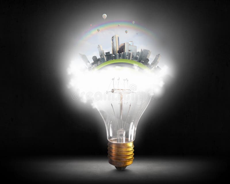 Think Green Concept. Mixed Media Stock Photo - Image of light, city ...
