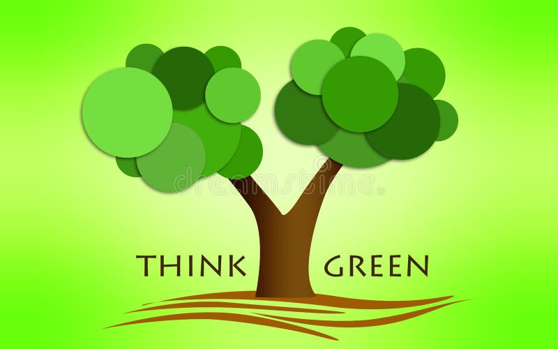 Think Green Concept with Tree Stock Illustration - Illustration of ...