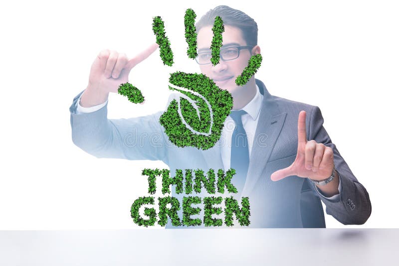 Think Green Ecological Concept with Businessman Stock Illustration ...