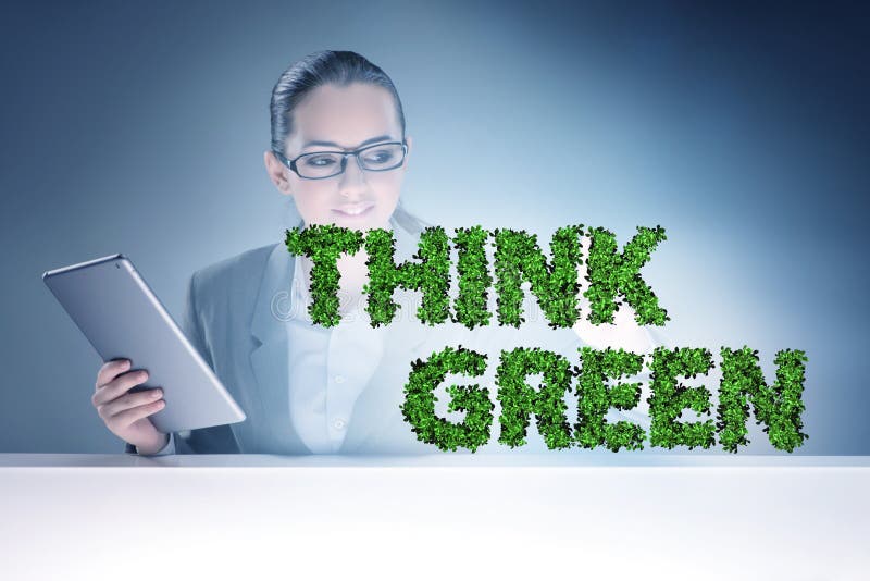 Think Green Ecological Concept with Businesswoman Stock Image - Image ...
