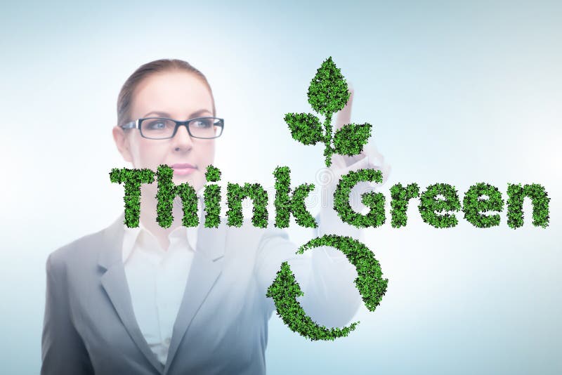 Think Green Ecological Concept with Businesswoman Stock Image - Image ...