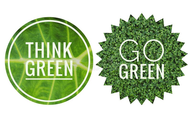 Think Green and Go Green Logo with Beautiful Leaves Texture on White ...