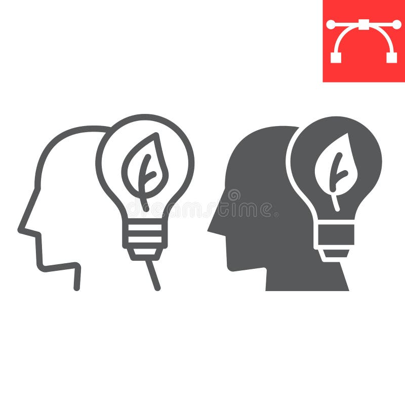 Think Green Line and Glyph Icon, Nature and Ecology, Green Thinking ...