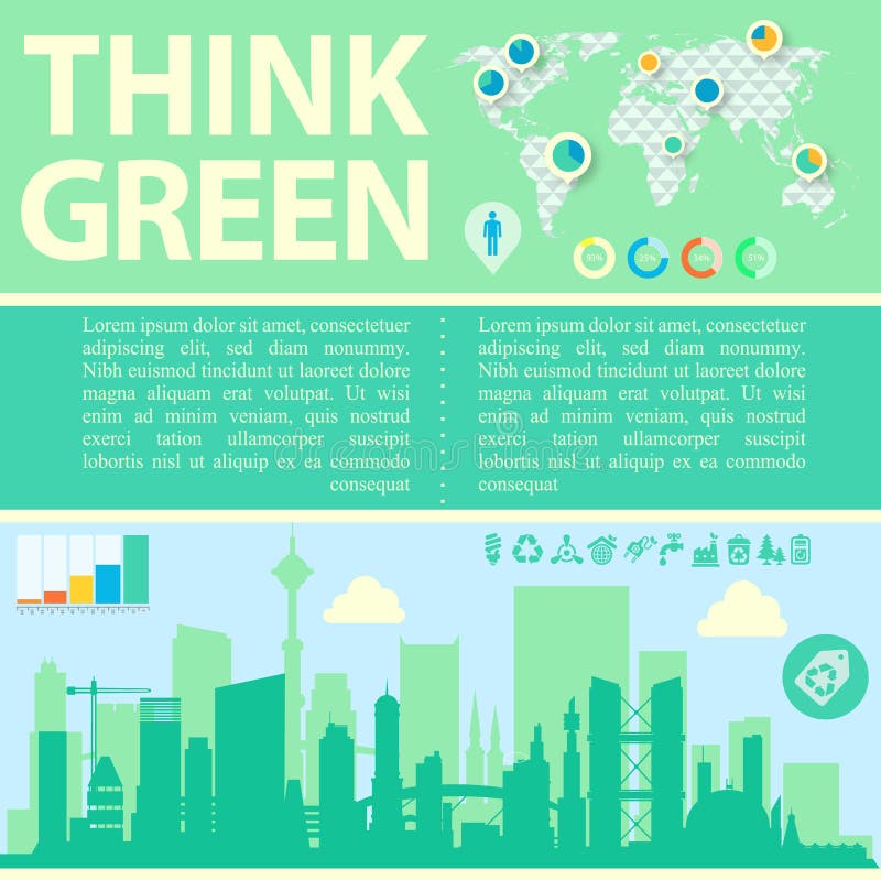 Think Green Vector Illustration with Downtown and Stock Vector ...