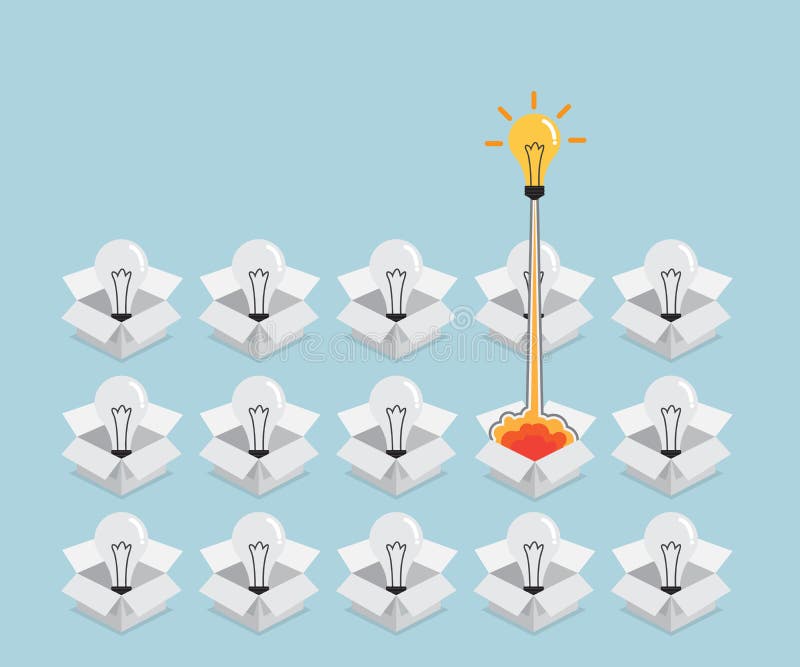 Think Out Side of Box with Bulb Rocket Stock Vector - Illustration of ...