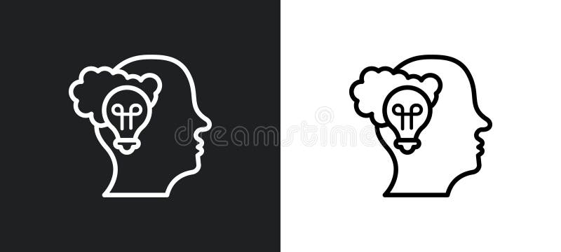 Think Outline Icon in White and Black Colors. Think Flat Vector Icon ...