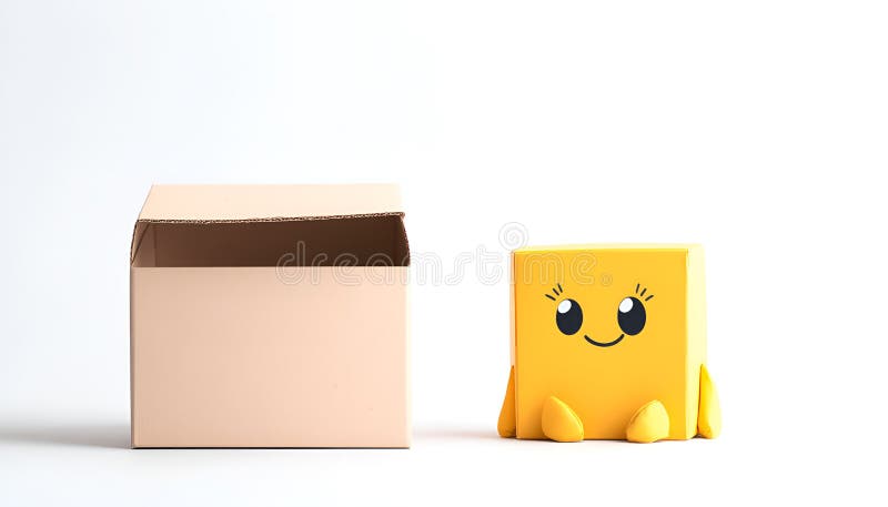 Think Outside the Box Concept with Cute Box Character Sitting ...