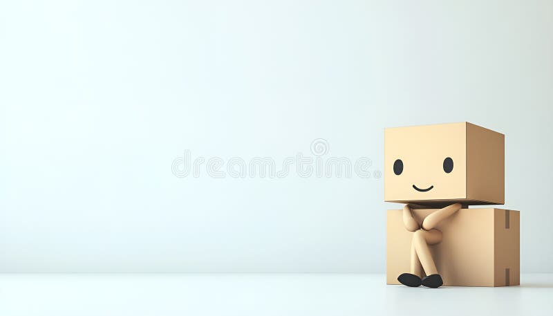 Think Outside the Box Concept with Cute Box Character Sitting ...