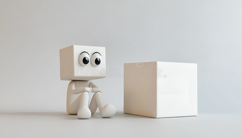 Think Outside the Box Concept with Cute Box Character Sitting ...