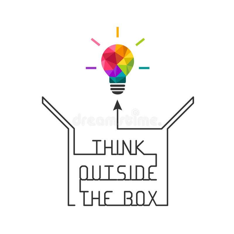 Think Outside the Box Concept with Saying and Colorful Light Bulb ...