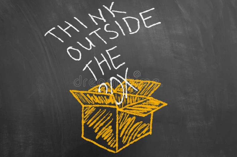 Think Outside the Box Concept with Text on Blackboard Stock Image ...