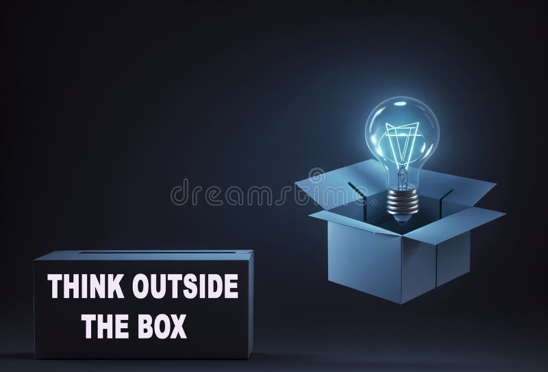 Think Outside the Box. Innovative Mindset Concept with a Light Bulb and ...