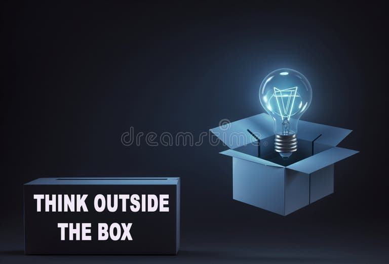 Think Outside the Box. Innovative Mindset Concept with a Light Bulb and ...
