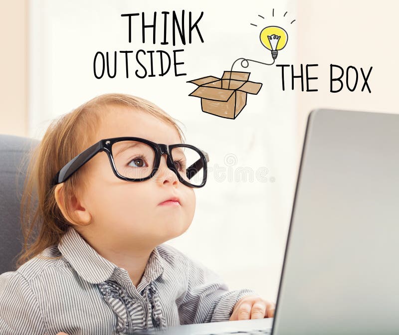 Think Outside the Box Text with Toddler Girl Stock Photo - Image of ...
