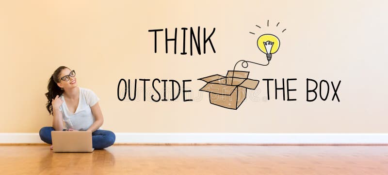 Think Outside the Box Text with Young Woman Using a Laptop Computer ...