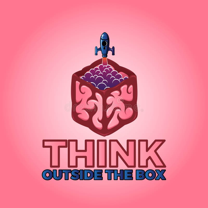 Think Outside the Box Vector Illustration with Brain and Rocket Launch ...