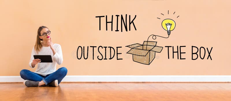 Think Outside the Box with Woman Using a Tablet Stock Photo - Image of ...