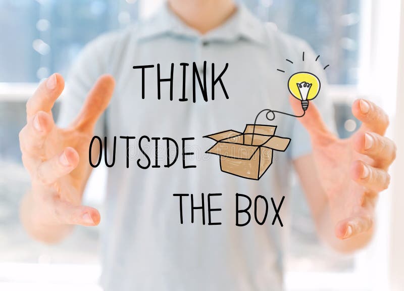 Think Outside the Box with Man Holding His Hands Stock Image - Image of ...