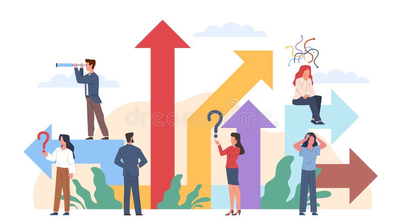 Think People Choose Path. Alternative Options, Tiny Men and Women Group ...